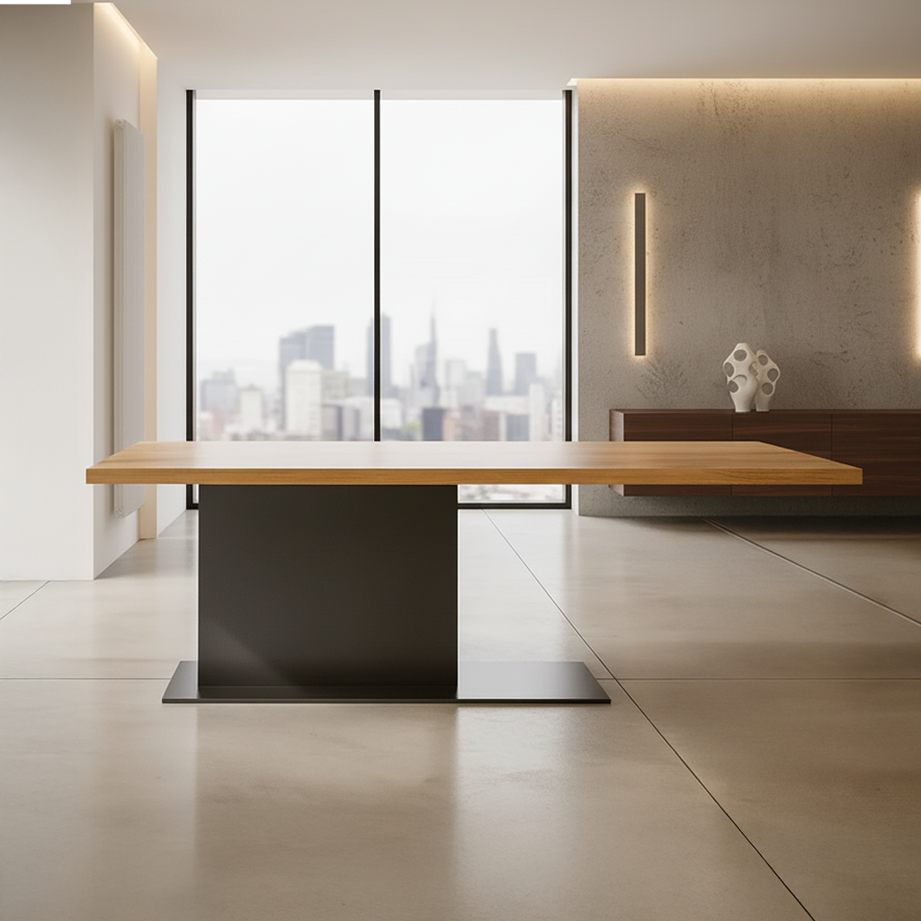 Modern Wooden Dining Table With Metal Pedestal Base For Dining Room ...