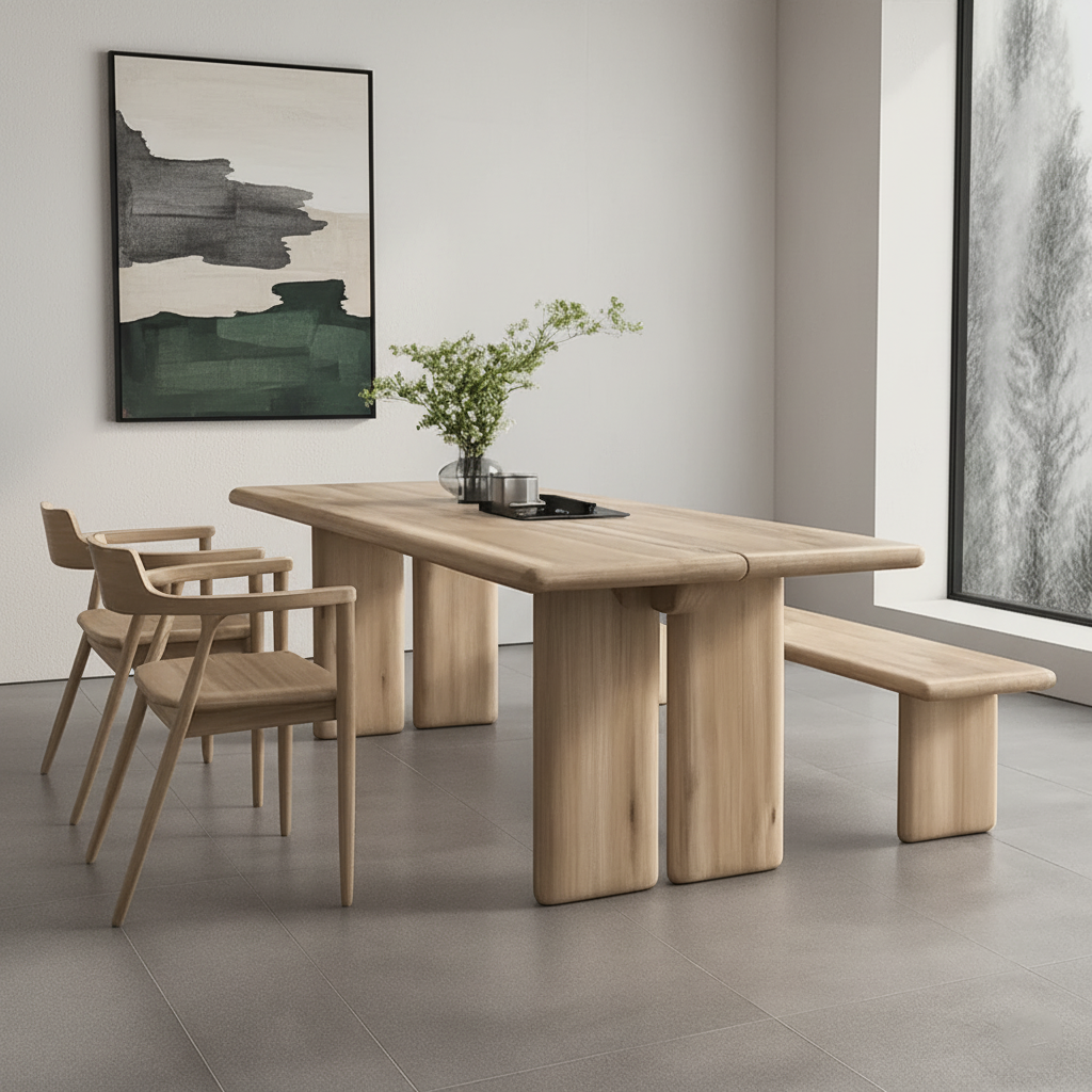 Modern Wooden Dining Table With Rounded Pillar Legs For Dining Room ...