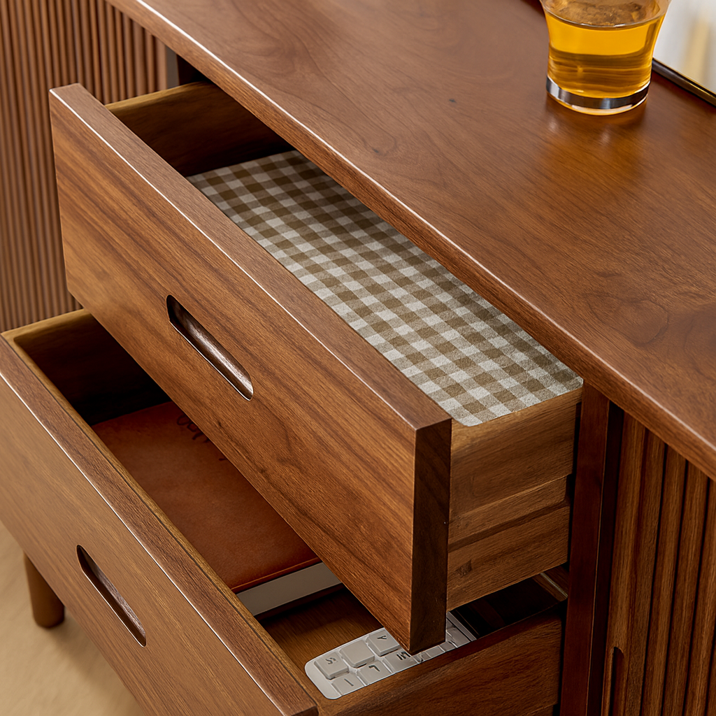 Modern Wooden Fluted Cabinet With Drawers For Living Room – Geno Furniture