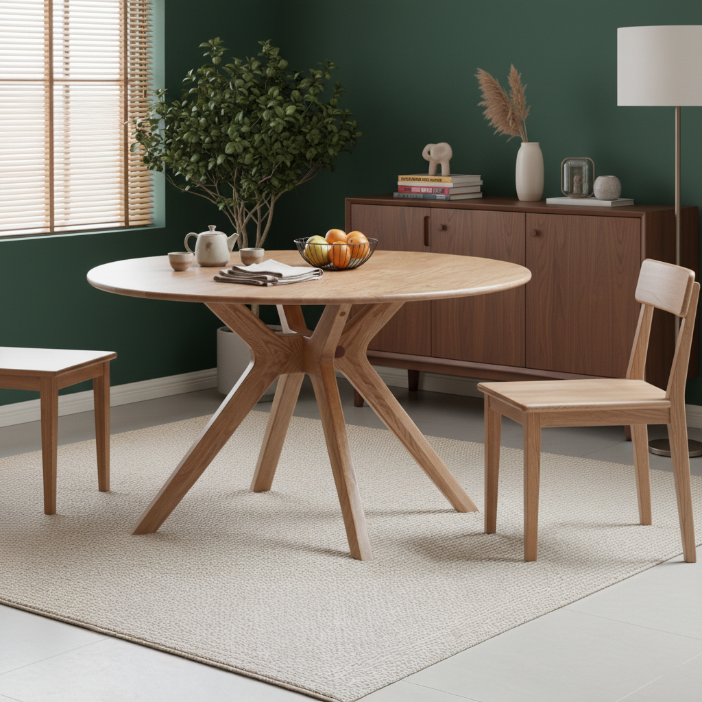 Modern Wooden Round Dining Table With Sculptural Cross Base For Dining ...